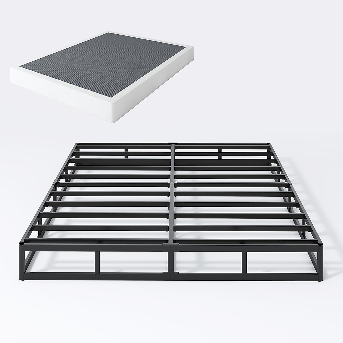SHLAND Queen Box Spring 7 Inch Low Profile Box Spring Queen Size Bed Base, 3000 lbs Black Heavy Duty Metal Mattress Foundation with Easy Clean Fabric Cover,Easy Assembly