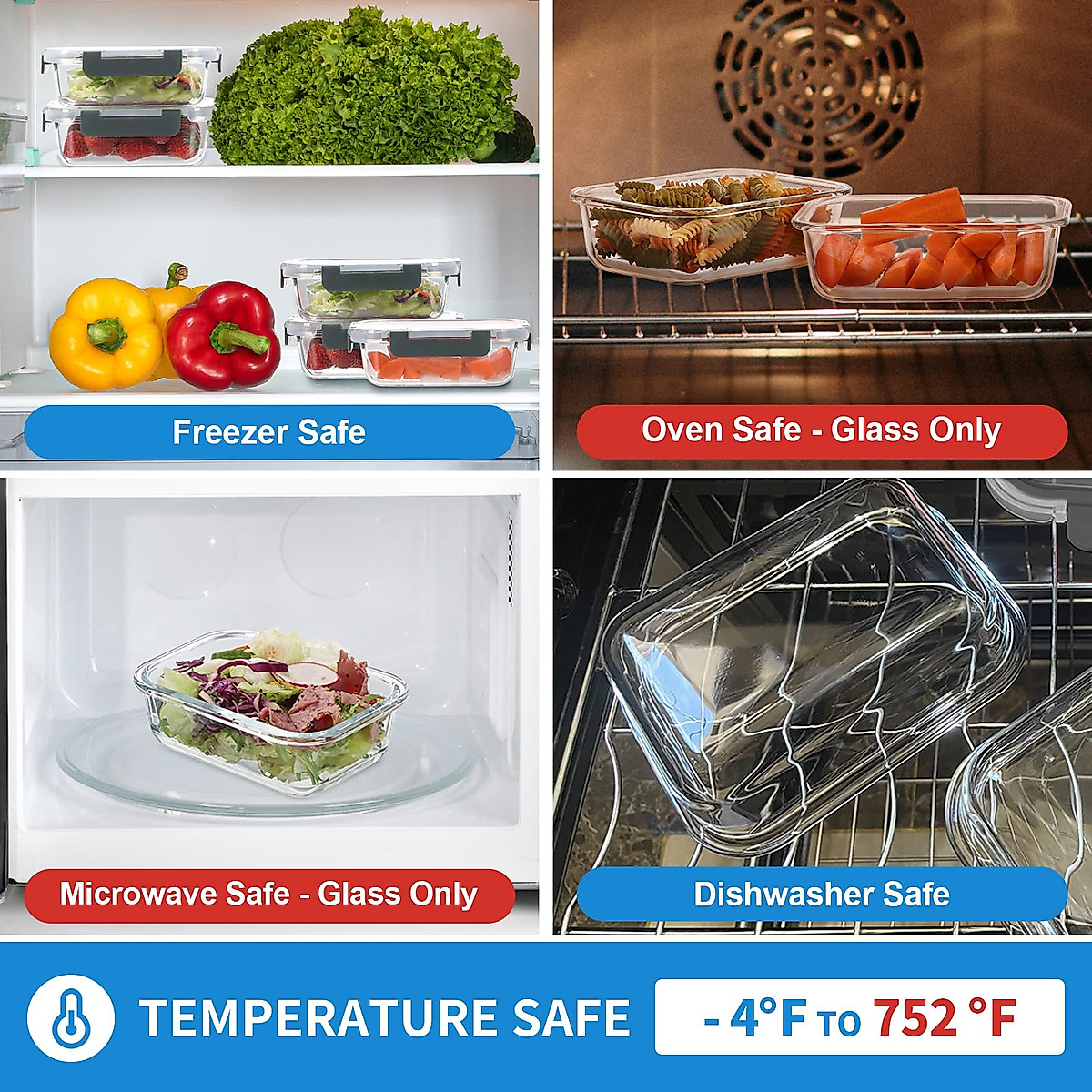 12 Pack -12 Ounce Glass Food Storage Containers with Lids Airtight, Small Meal Prep Containers Set, Microwave, Dishwasher Safe, Leak-Proof, BPA-Free, Clear/Pink