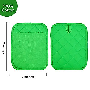 Jehdhe 4 Pack Pot Holders with Pocket Cotton Heat Resistant Potholder Bulk Pot Holders for Kitchen Hot Pad Large Pot Holder Set, 7 x 9 Inches, Green