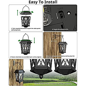 TEKLAPS Solar Wall Lantern Lights 2 Pack,Outdoor Hanging Solar Lights Decoration,Anti-Rust & Waterproof Stainless Wall Lights,Powder Coat Black + UV Protection with Glass Lampshade,3000K Warm