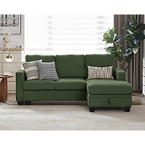 CHIC HOUSE Modular Sectional Sofa Corduroy Couch, Customizable U-Shaped Sofa with Storage Ottoman, Reversible Chaise for Living Room, Oversized L-Shaped Sofa Set (Green, 4 Seater Sectional)