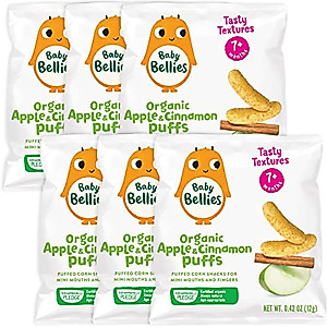 Little Bellies Organic Puffs Baby Snack, Apple & Cinnamon, Pack of 6 Individual Snack Packs, 0.42 Ounce (Pack of 6)