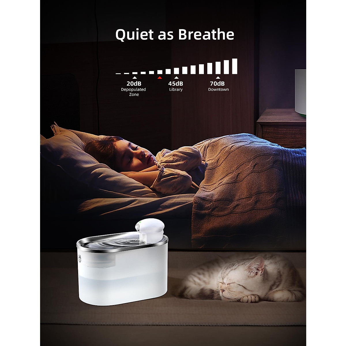 HABWES Cat Water Fountain with Stainless Steel Tray, Battery Operated Pet Drinking Fountain with 3 Filters, Motion Sensor Automatic Water Dispenser for Dogs Small Animals