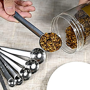 Measuring Spoons Set, Stainless Steel Teaspoon Measuring Spoons for Measuring Dry and Liquid Ingredients, Tablespoon Measure Spoon Set of 6 with Bonus Leveler, Dishwasher Safe