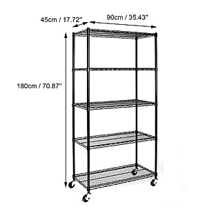 Karl home Heavy Duty 5-Tier Storage Shelving with Wheels, Adjustable Metal Shelves Wire Storage Rack for Garage Kitchen Basement,1100lbs Capacity 35.43" L X 17.72" W X 70.87" H, Black