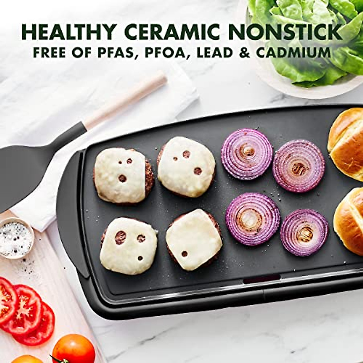 GreenPan Healthy Ceramic Nonstick, Extra Large 20" Electric Griddle for Pancakes Eggs Burgers and More, Stay Cool Handles, Removable Drip Tray, Adjustable Temperature Control, PFAS-Free, Black