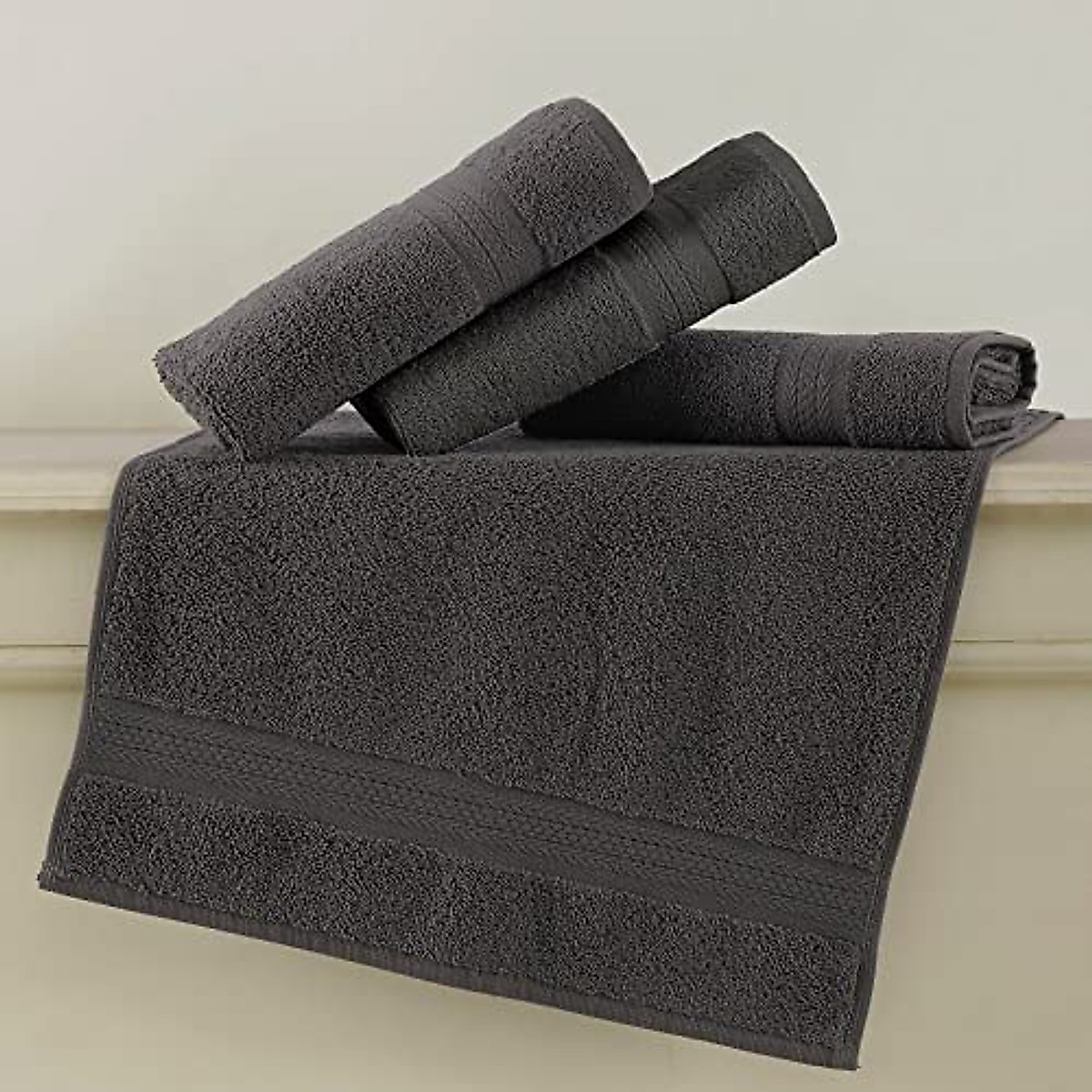 REGAL RUBY Quick-Dry 4 Pieces Grey Hand Towels Highly Absorbent 100% Turkish Cotton - Perfect Lightweight Towel for Bathroom, Kitchen, Guests, Pool, Gym, Camp, Travel, College Dorm, Shower