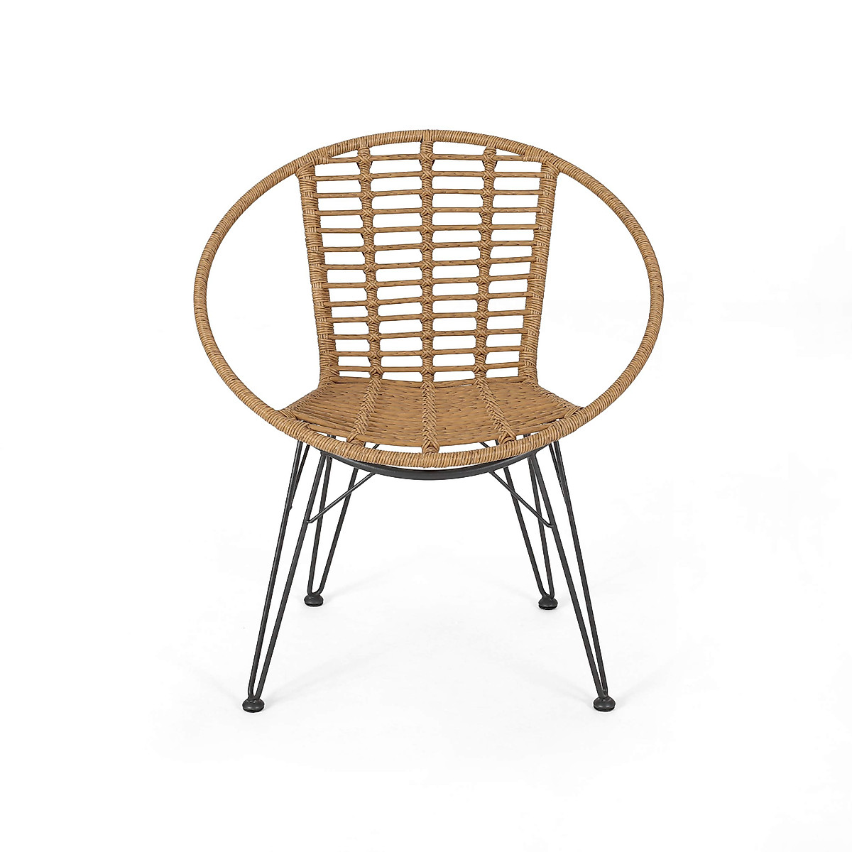 GDFStudio Outdoor Wicker Dining Chairs (Set of 2), Light Brown and Black