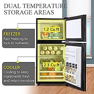 KRIB BLING 3.5Cu.Ft Compact Refrigerator, Retro Fridge with Dual Door Small Refrigerator with freezer, 7 Level Adjustable Thermostat for Dorm, Garage, Office, Bedroom, Apartment, Black