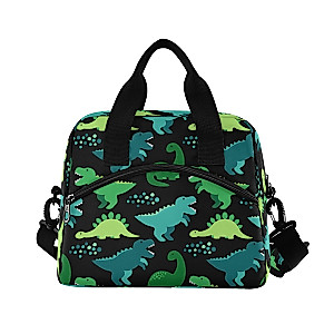 Cute Dinosaur Lunch Bag with Shoulder Strap for Women Men Insulated Lunch Box Tote Bags Water-resistant Cooler Bag for Office Work Picnic Beach (11x7x9 Inch)