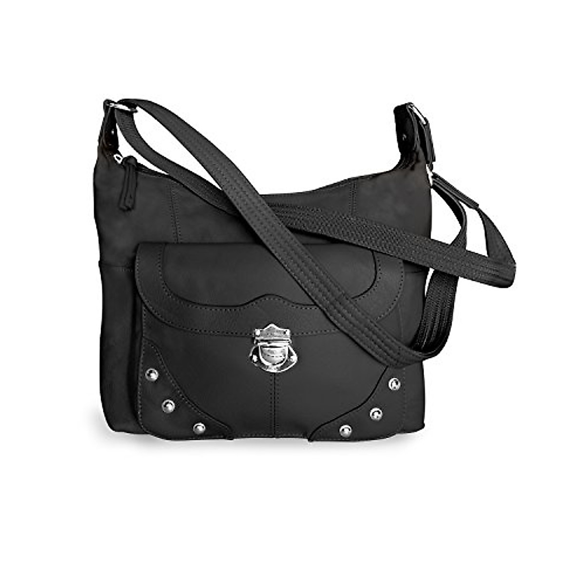 Roma Leathers Concealment Purse - Premium Cowhide Leather - Black - Studded - Dual Gun Entry - Adjustable Shoulder Strap - Designed in USA - 30 Day Manufacture Guarantee