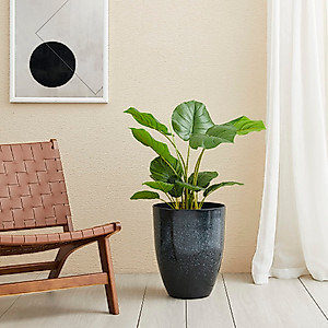 Glitzhome Set of 2 Large Tall Planter Pots,16.75''H Faux Ceramic Oversized Garden Flower Pots with Drainage Holes,Outdoor Indoor Tall Planters for Front Door,Patio and Deck