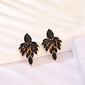 ATIMIGO Black Rhinestone Cluster Drop Earrings Elegant Crystal Statement Earrings Formal Prom Earrings for Women