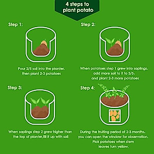 Delxo 5 Pack 7 Gallon Potato Growing Bags, Planter Garden Grow Bags with Flap, Double Layer Breathable Nonwoven Cloth for Planting/Vegetable/Tomato/Aeration Fabric Pots with Handles Green