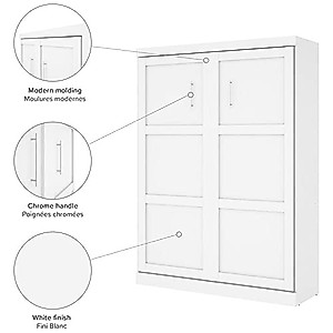 Pemberly Row Puq Easy-Lift Dual Piston Queen Size Murphy Wall Bed in White