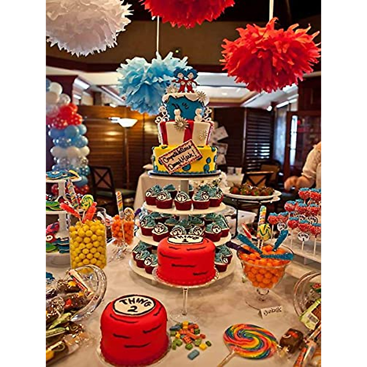 Dr. Seuss The Cat in The Hat Birthday Decorations/Thing 1 and Thing 2 Party Decorations/Dr. Seuss Baby Shower Decorations Blue White Red/Circus Carnival Party Decorations/2023 Nurse Graduation