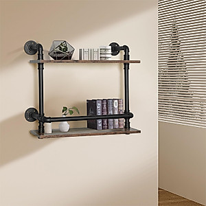 Industrial Pipe Wall Shelf, Rustic Wall Shelf with Towel Bar, Farmhouse Towel Racks for Living Room Bedroom Kitchen Bathroom, Floating Shelves Wall Mounted Home Decor Wooden Shelving, Retro (3)
