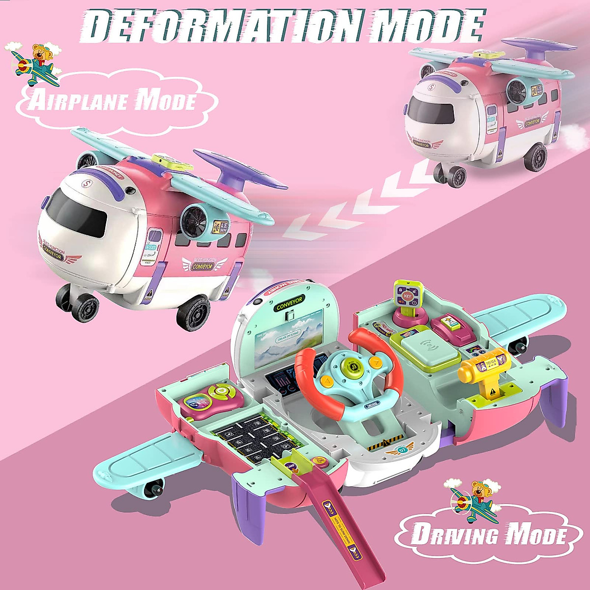 Itcaoseklu Airplane Toy, Kids Play Helicopter Toy with Sound & Light, Musical Airplane Toy for Toddler, Educational Helicopter Piggy Bank Toy Gift for 3 4 5 6+ Kids Boys Girls, Red