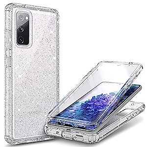 NZND Case for Samsung Galaxy S20 FE 5G with [Built-in Screen Protector], Full-Body Protective Shockproof Rugged Bumper Cover, Impact Resist Durable Phone Case (Crystal Glitter Clear)