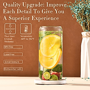 AJARAERA 20 oz Glass Cups with Lids and Straws,Beer Glasses,Drinking Glasses, Iced Coffee Cup,Glass Cups of 12