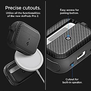 Spigen Mag Armor (Mag Fit) Designed for AirPods Pro 2nd Generation Case (USB-C/Lightening Cable) MagSafe Compatible Case Cover with Keychain (Magnets Embedded) - Matte Black