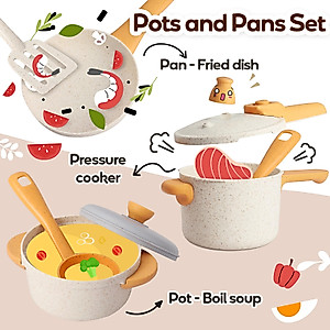 HYAKIDS Play Kitchen Pots and Pans Set for Kids, Pretend Role Play Cooking Toys Gifts for Toddlers Girls Boys Ages 3 4 5 6