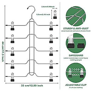 Pants Skirt Hangers Space Saving - DOIOWN Skirt Hangers for Women 5 Tier Pants Skirt Hangers with Clips Non Slip Metal Clothes Hangers for Jeans, Scarf, Shorts Closet Organizers and Storage 3 Pack