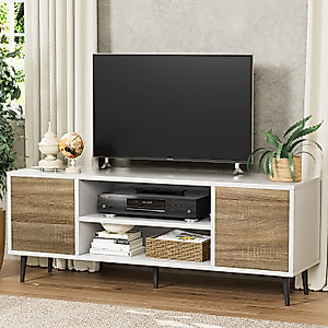 YESHOMY Modern Retro TV Stand for Television up to 65", Entertainment Center with Two Storage Cabinet and Shelf, Media Console for Living Room, Bedroom, Enterway, Office, 58 Inch, White and Oak