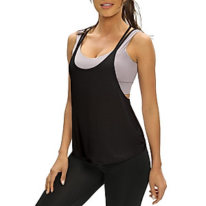 Mippo Open Back Shirt Backless Workout Tops Cute Work Out Clothes Gym Yoga Acitve Wear Athletic Tank Tops Exercise Fitness Clothing for Women Loose Fit Black M