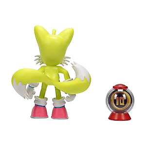 Sonic The Hedgehog 4-Inch Action Figure Modern Tails with Ring Item Box Collectible Toy