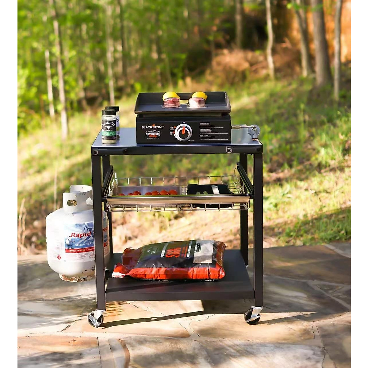 NUUK Double-Shelf Rolling Outdoor Pizza Oven Table, 24" x 30" Stainless Steel Commercial Multifunctional Food Prep Worktable with Drawer on Wheels