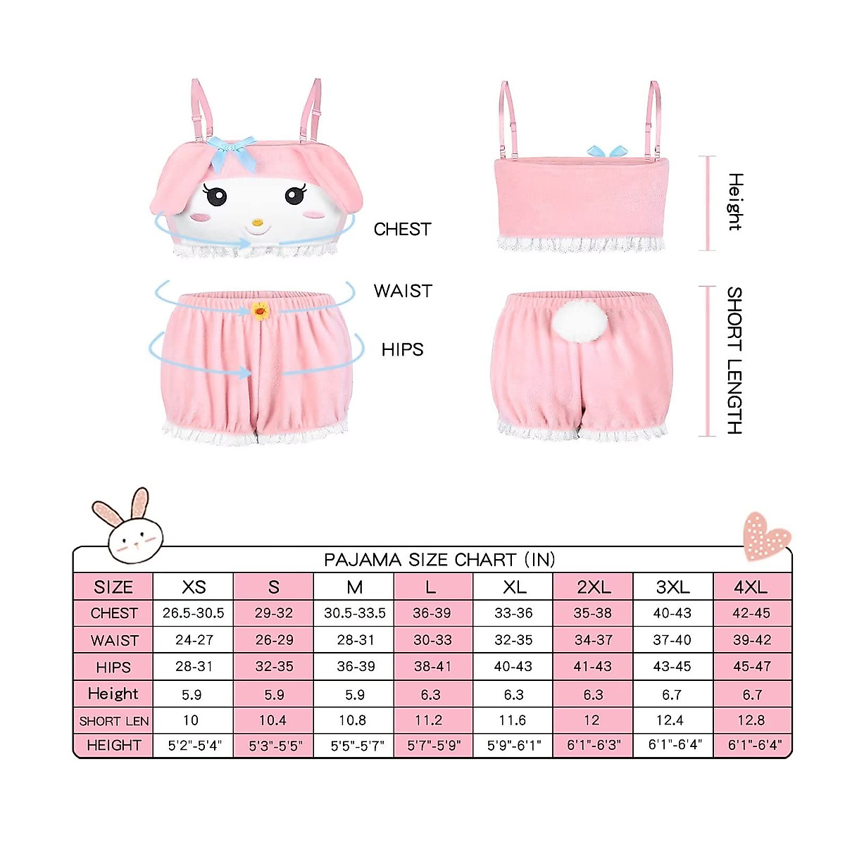 Landofgenie Cozy Womens Pajamas Tank Top and Shorts Set Fuzzy Lounge Set Women Cosplay Lingerie Pink Bunny XL