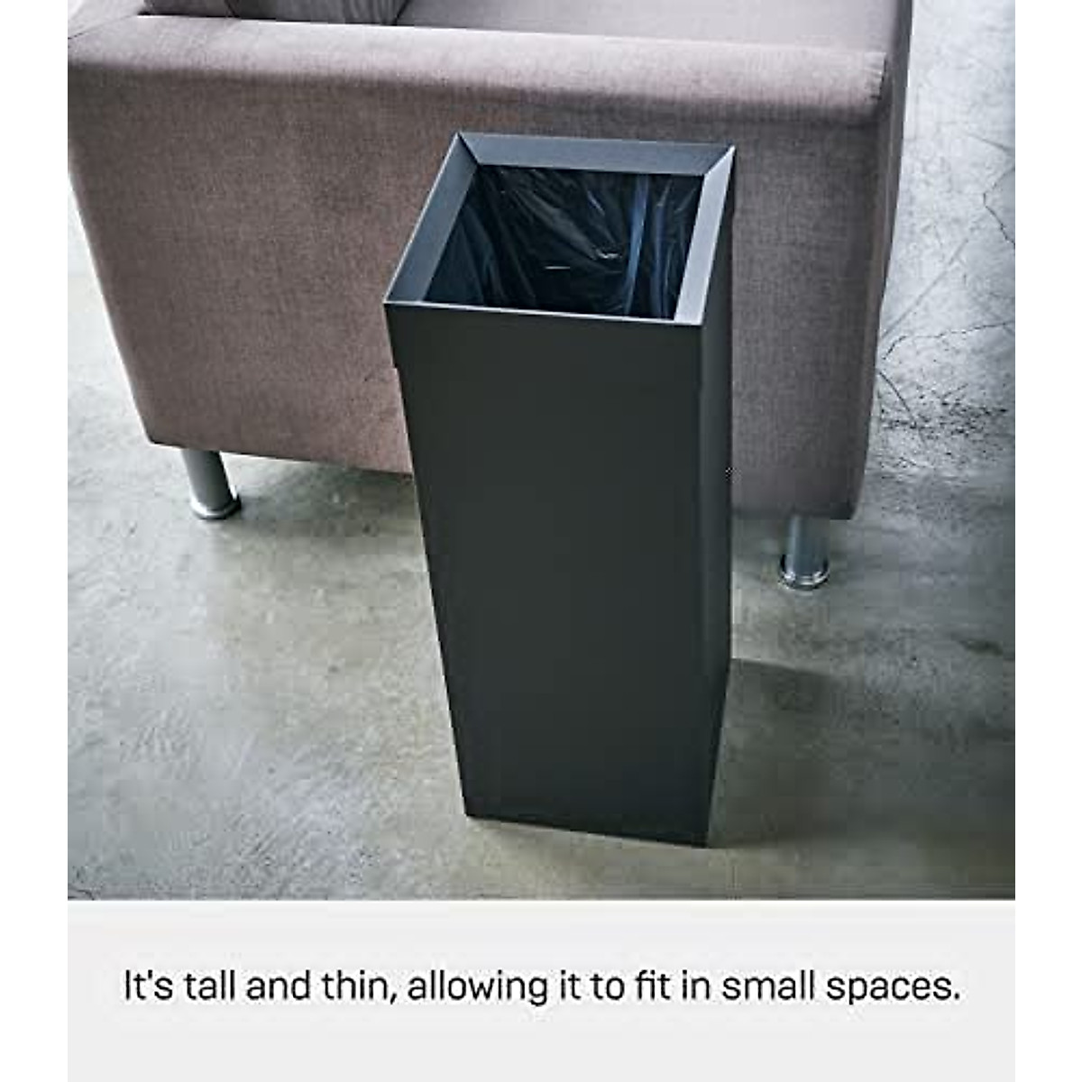 YAMAZAKI home 4489 Tall Trash Can-Modern Garbage Waste Basket with Handle, One Size, Black