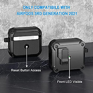 R-fun Airpods 3rd Generation Case with Automatic Secure Lock Clip, Hard Shell Full-Body Protective Airpods 3 Case 2021 for Women Men,Compatible with Apple Airpods 3rd Generation 2021,Black