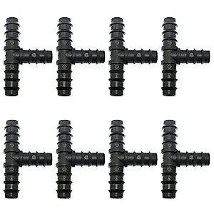 ZRM&E 8pcs Irrigation Fittings Tee 1/2" Garden Hose Tee Water Splitter 16mm Hose 3-way Connector Garden Irrigation Barbed Drip Irrigation Fittings