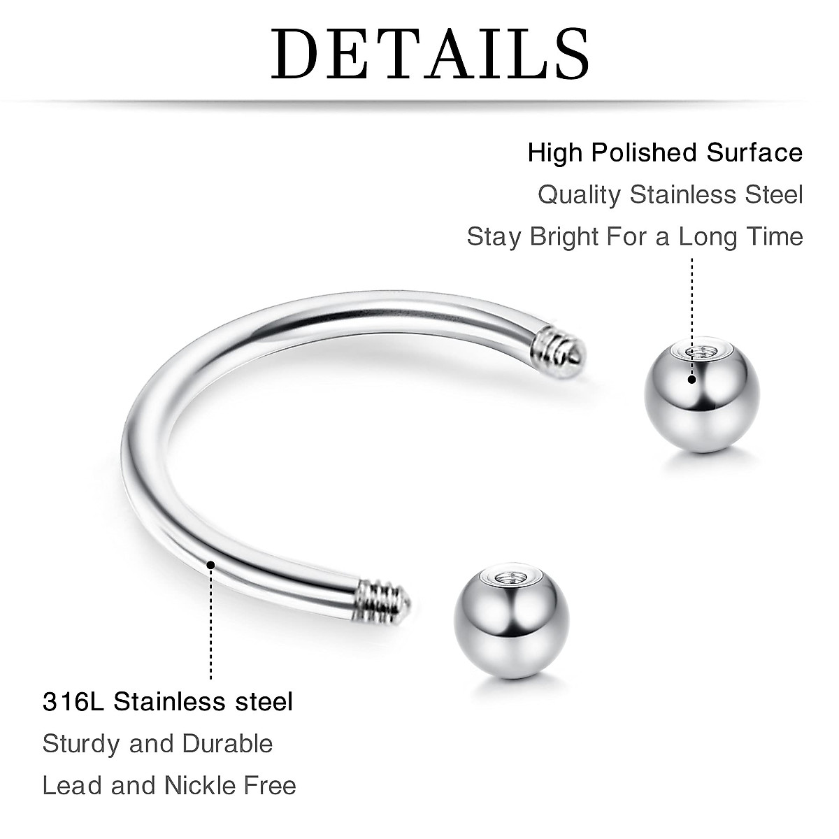 ORAZIO Septum Jewelry, 24-48Pcs 16G Surgical Steel Nose Piercing, Rose Gold Black Horseshoe Ring, Unisex Lip Eyebrow Daith Helix Piercing Ring, 8mm 10mm