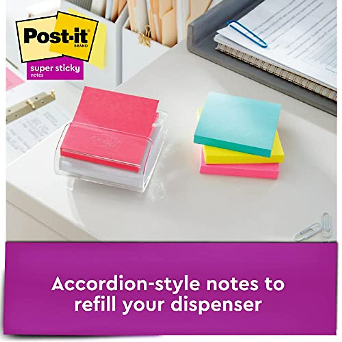 Post-it Super Sticky Pop-up Notes, 3x3 in, 10 Pads, 2x the Sticking Power, Supernova Neons, Bright Colors, Recyclable (R330-10SSMIA)