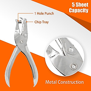 1 Hole Punch, Single Hole Puncher, 8 Sheet Capacity, Ultimate Stationery, Silver Color, 2 Pack Classic Office Paper Punch for Paper