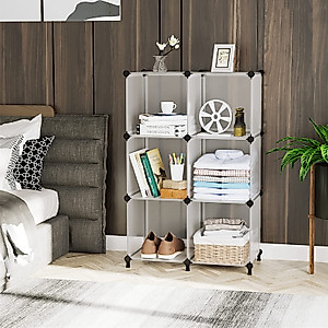 AWTATOS Cube Storage Organizer, Storage Cubes Shelves Bookshelf, 6 Cube Closet Organizers and Storage, DIY Stackable Plastic Clothes Organizer Shelving for Bedroom, Home Office, Translucent
