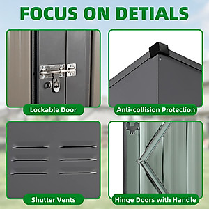 GRAVFORCE Metal Outdoor Storage Shed 4 x 8 FT, Steel Garden Shed with Lockable Door, Metal Sheds for Bike, Garbage Can, Tool, Lawnmower, Outside Sheds & Outdoor Storage for Backyard Patio