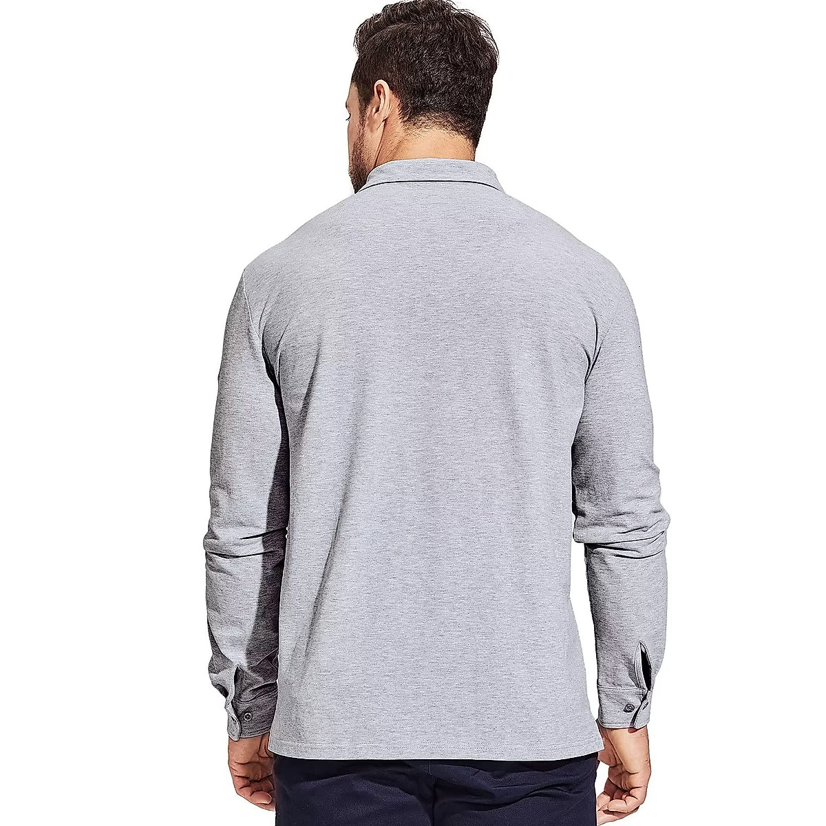 Haimont Polo Shirts for Men Long Sleeve Collared Golf Tshirts, Regular Fit, Heather Grey, L