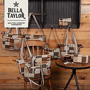 Bella Taylor Slim Card Wallet for Women | Multi Card Zip Around Wallet with RFID Protection | Quilted Cotton Rory Tan and Brown Patchwork