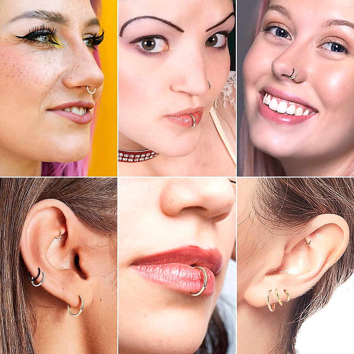 Hoop Nose Ring for Women Men,Kucheed 316L Surgical Steel Sleeper Hoop Earrings Septum Clickers Hinged Segment Ring 6/8/10/12mm, Hypoallergenic Conch Lobe Piercing Daith Helix Gold Ring Jewelry