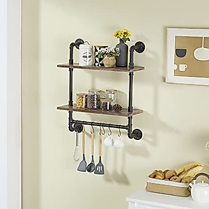Pipe Floating Shelves, Industrial Pipe Shelves 2 Tier Wall Shelf Wall Mounted Bookcase, Metal Bracket with Rustic Wood Planks for Farmhouse, Laundry Room, Bathroom, Kitchen, Living Room - 30 Inch