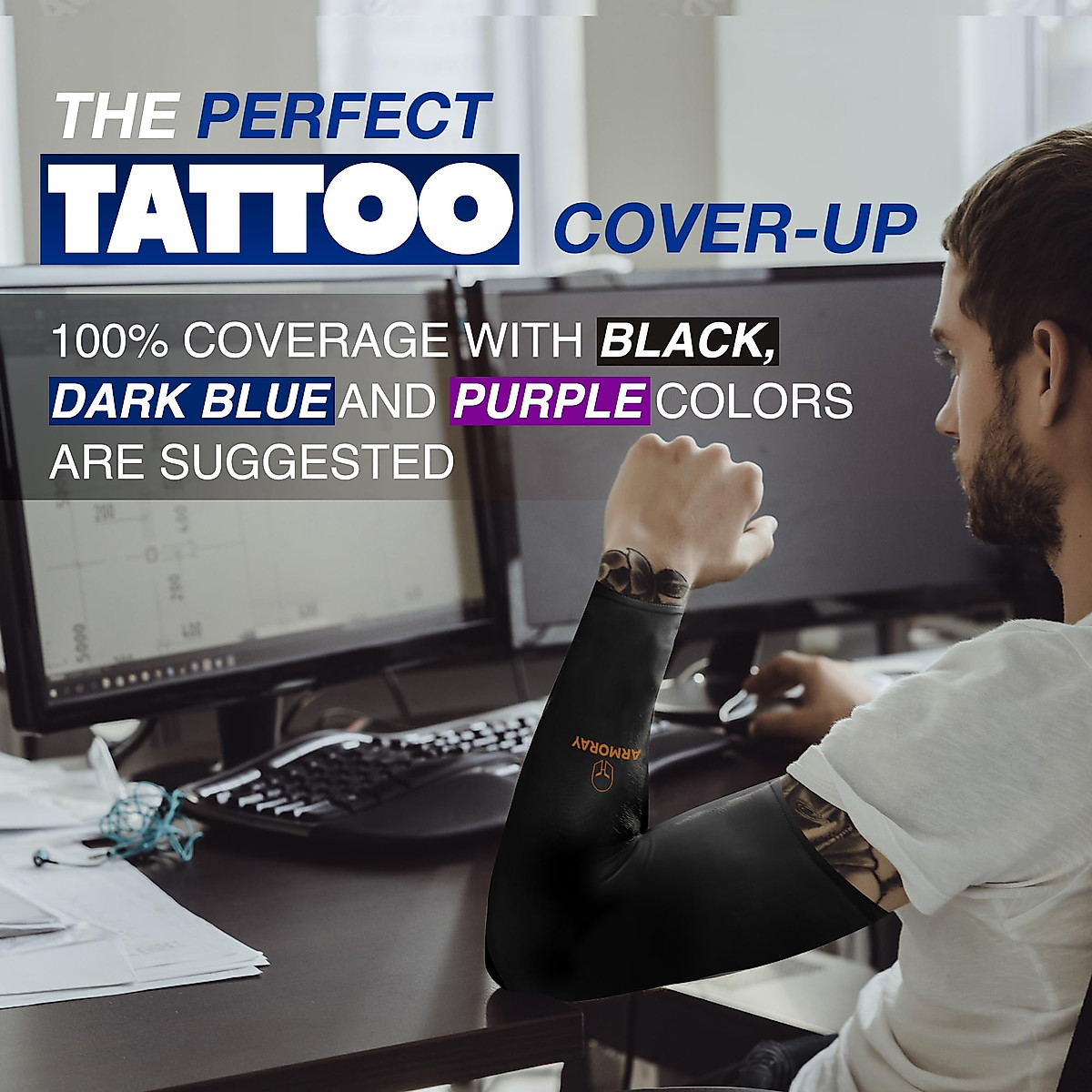 ARMORAY Arm Sleeves for Men - Tattoo Cover Up Sleeves - Arm Sleeves for Women - Sleeves to Cover Arms for Women & Men - Arm Compression Sleeve