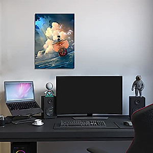 NESTLDEC Anime Poster Luffy Zoro Canvas Wall Art Thousand Sunny HD Print Painting The Straw Hat Pirates Room Decoration Boy Gift 12x16.5inch (Unframed)