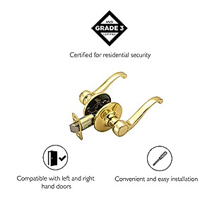 Design House 783035 Scroll 2-Way Adjustable Passage Door Lever, Polished Brass