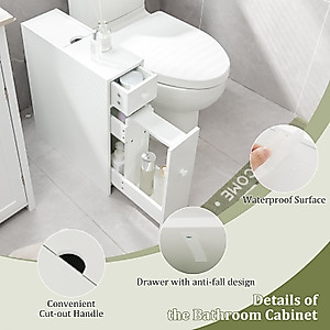 Giantex Small Bathroom Storage Cabinet - Over The Toilet Storage Cabinet for Narrow Space, Kitchen Skinny Floor Corner, Toilet Paper Holder with Pull-Out Drawer & Shelf, Slim Floor Cabinet (White)
