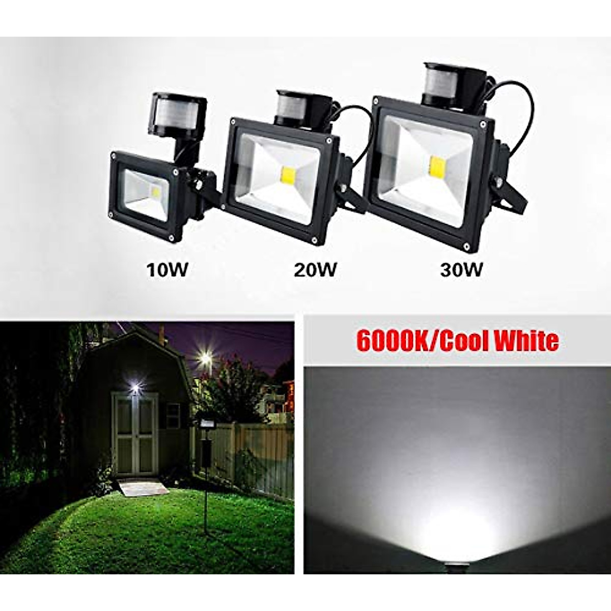 10W Led Motion Sensor Flood Light Outdoor, 800LM Pir Sensitive Security Lights Wall Fixture Lamp, IP66 Waterproof Floodlight for Garage Yard Patio Pathway Porch Entryways-Daylight White with US 3-Plug