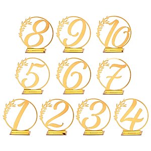 MECCANIXITY Acrylic Number Table Sign Holders Place Cards Labels with Stands Gold Tone 1-10 for Wedding Events Parties Centerpieces
